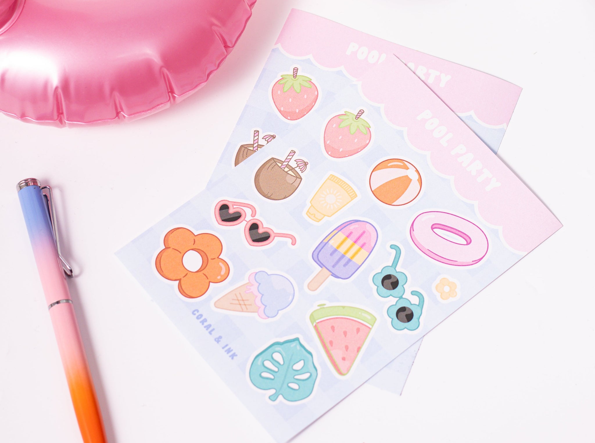 Pool Party Sticker Sheet | Coral & Ink